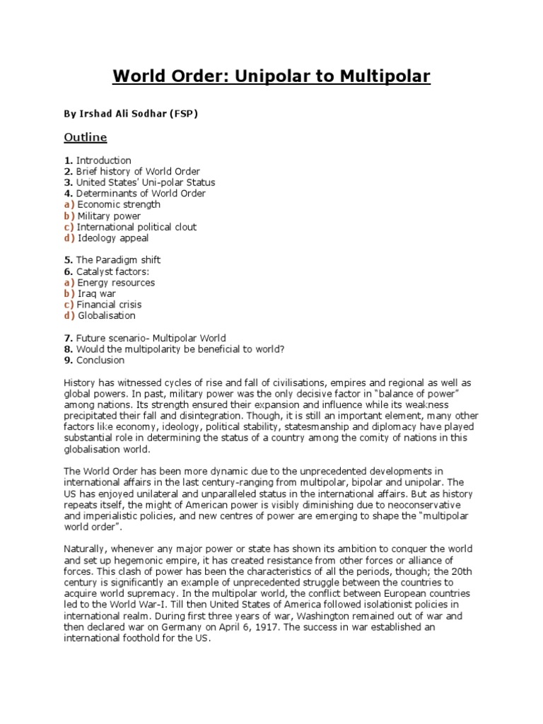 Transition from Unipolar to Multipolar World | PDF | Polarity ...