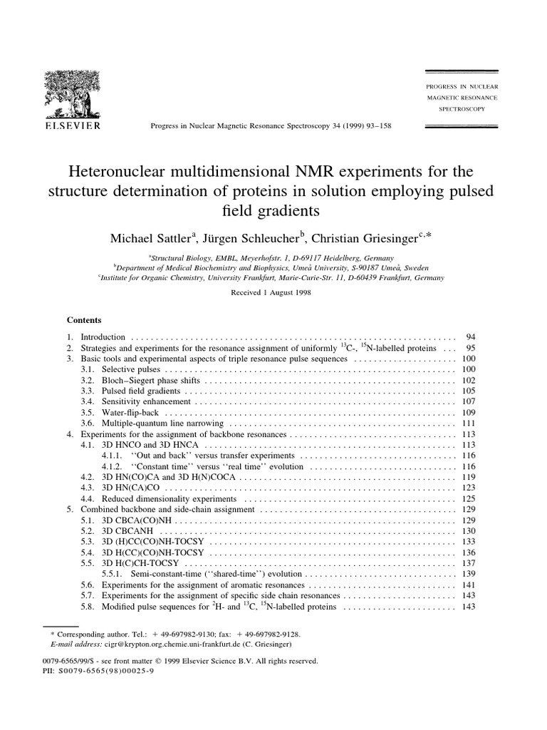 Sattler Review ProgNMR1999 | PDF | Nuclear Magnetic Resonance ...