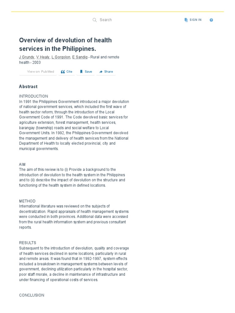 Overview of Devolution of Health Services in The Philippines | PDF ...