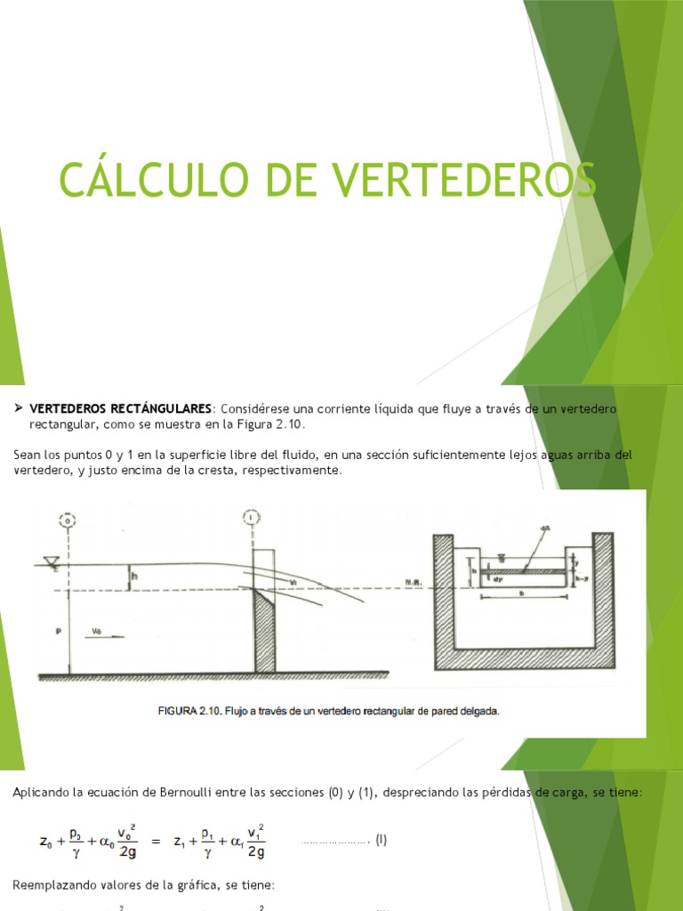 Cálculo de Vertederos | Descarga (hidrología) | Ecuaciones | Prueba gratuita de 30 días | Scribd