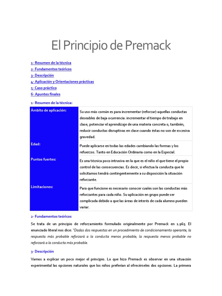 Aplicación del Principio de Premack | PDF | Comportamiento | Teoría