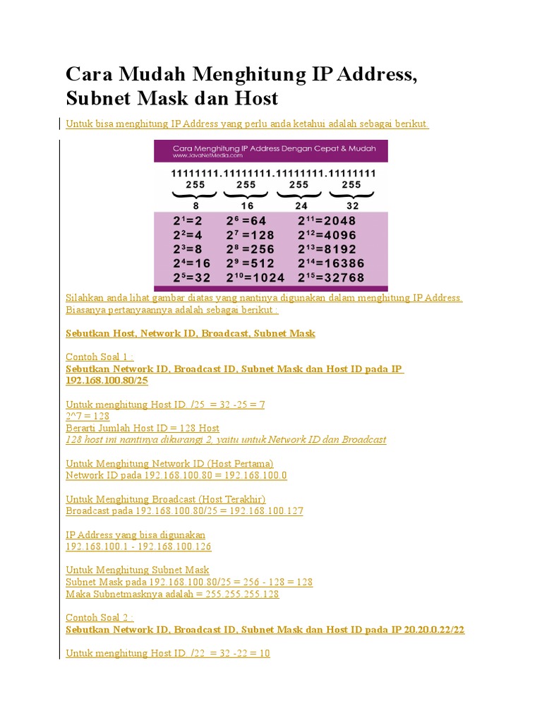 Cara Mudah Menghitung IP Address | PDF