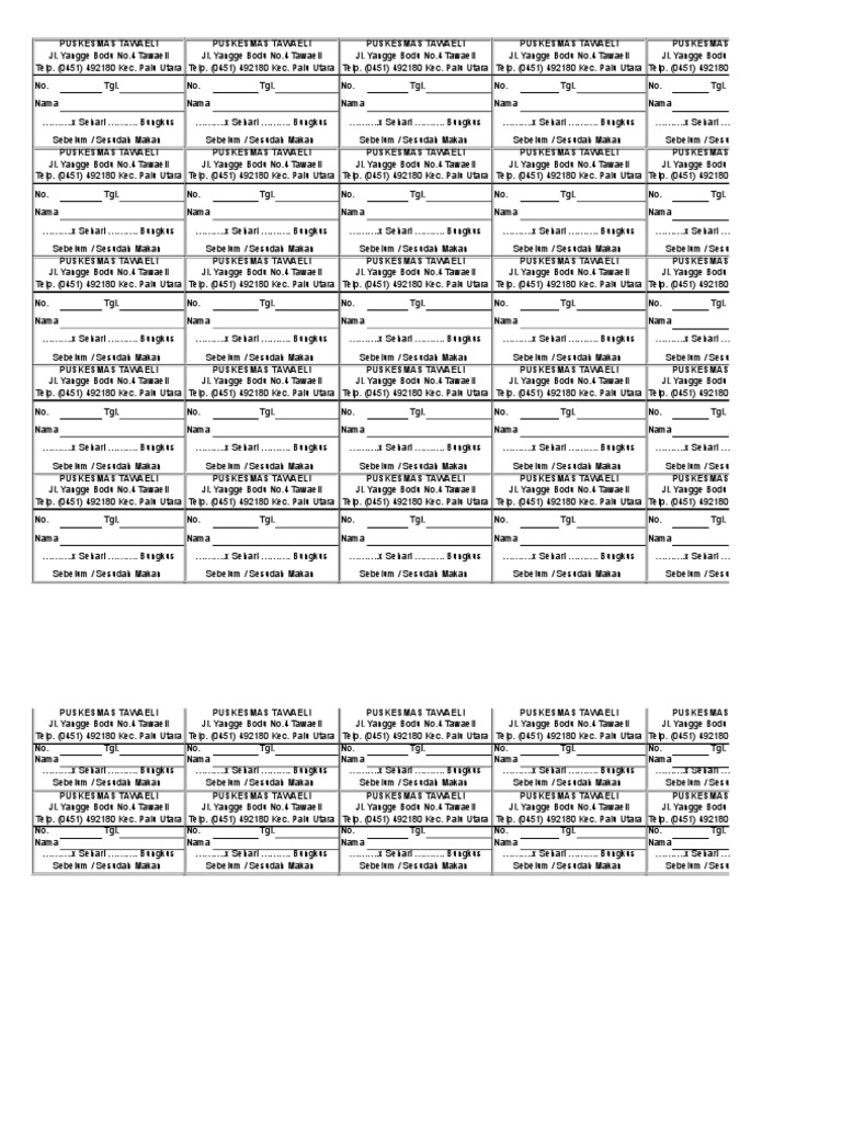 Format Etiket Obat Puskesmas Tawaeli | PDF