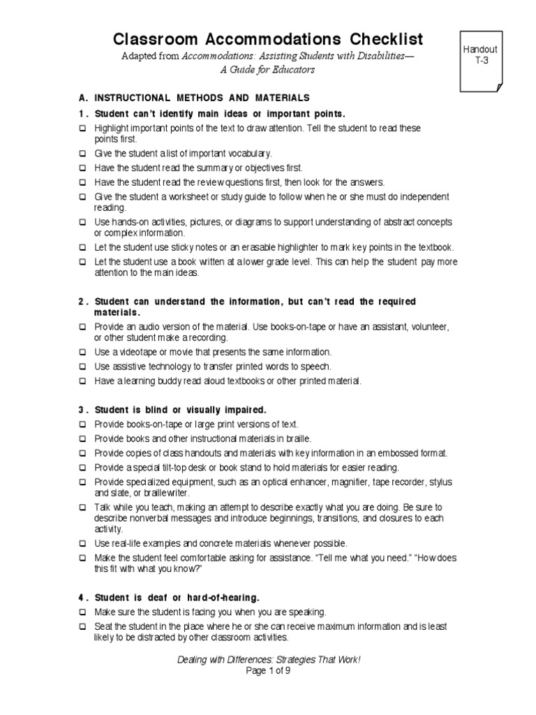 accommodation checklist | Lecture | Classroom | Free 30-day Trial | Scribd