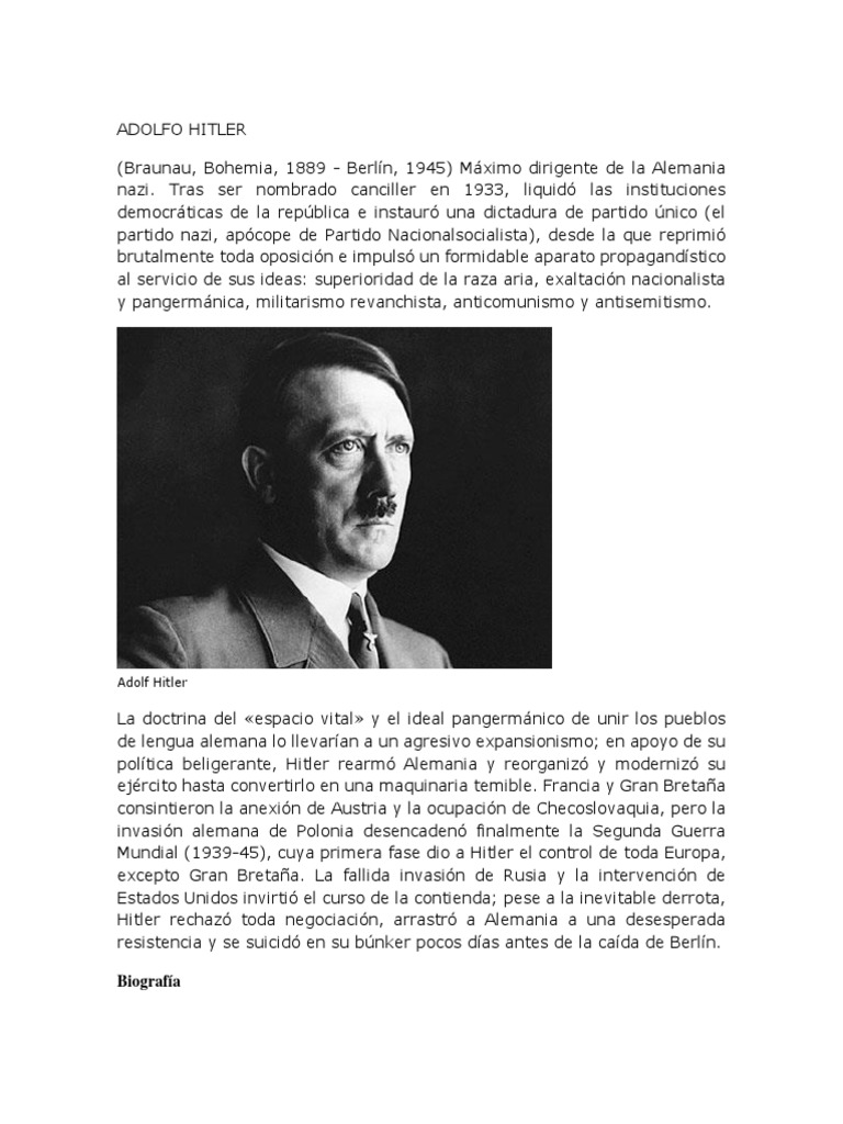 Biografia Adolfo Hitler | PDF | Adolf Hitler | nazismo