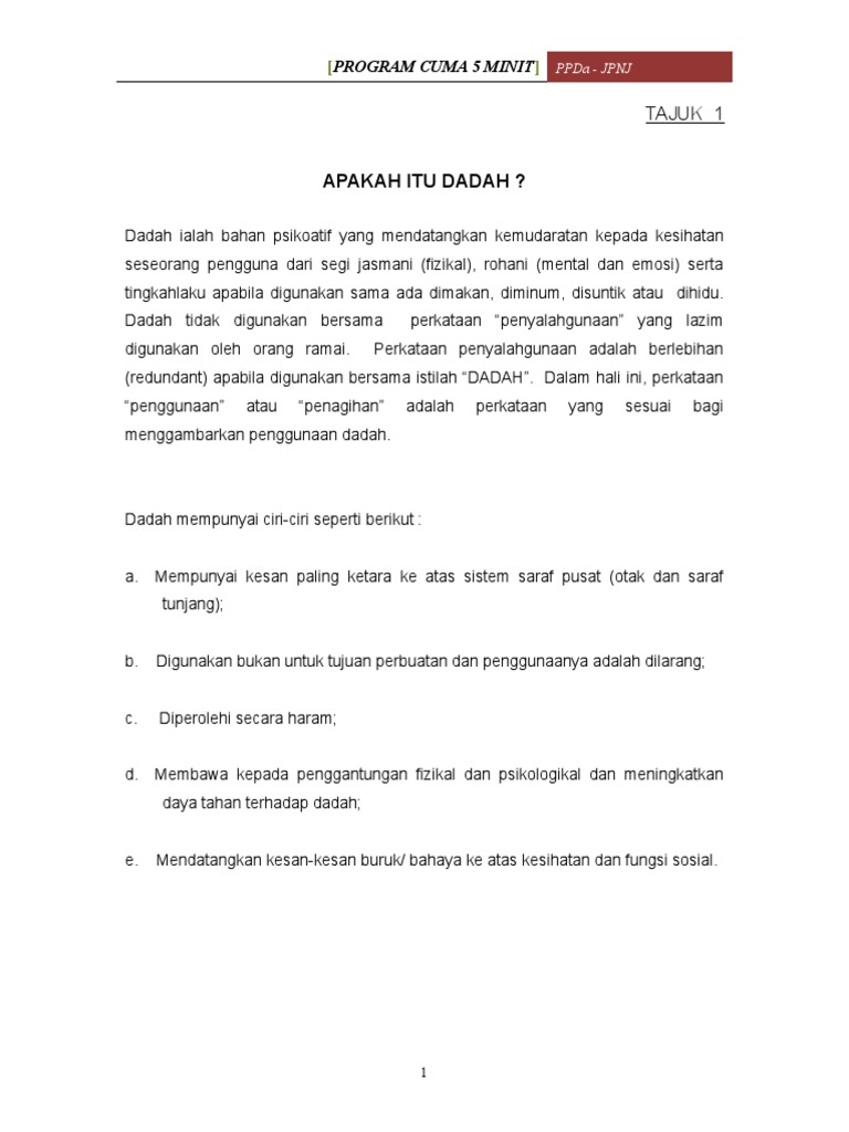 Bahan Program Cuma Lima Minit - Ppda JPNJ | PDF