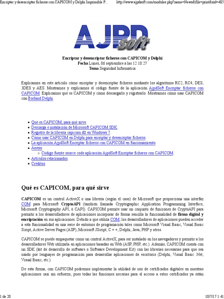 Encriptar Archivos con CAPICOM y Delphi | PDF | Kit de desarrollo de ...