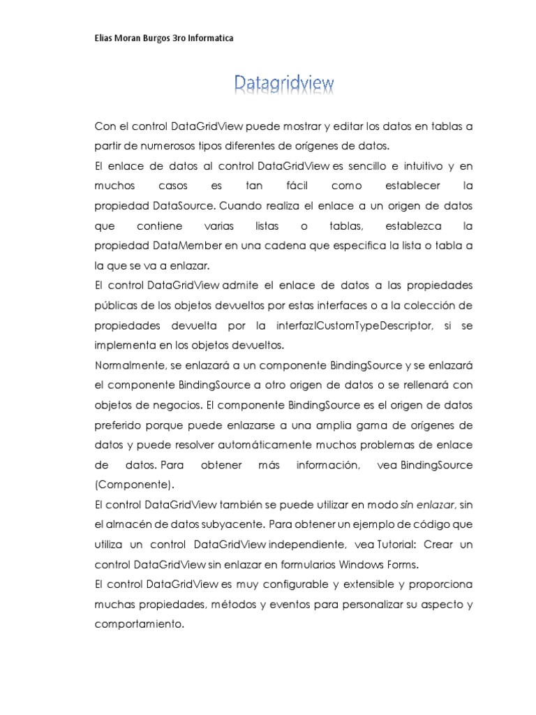 Control DataGridView en C# y sus Propiedades | PDF | Puntero ...