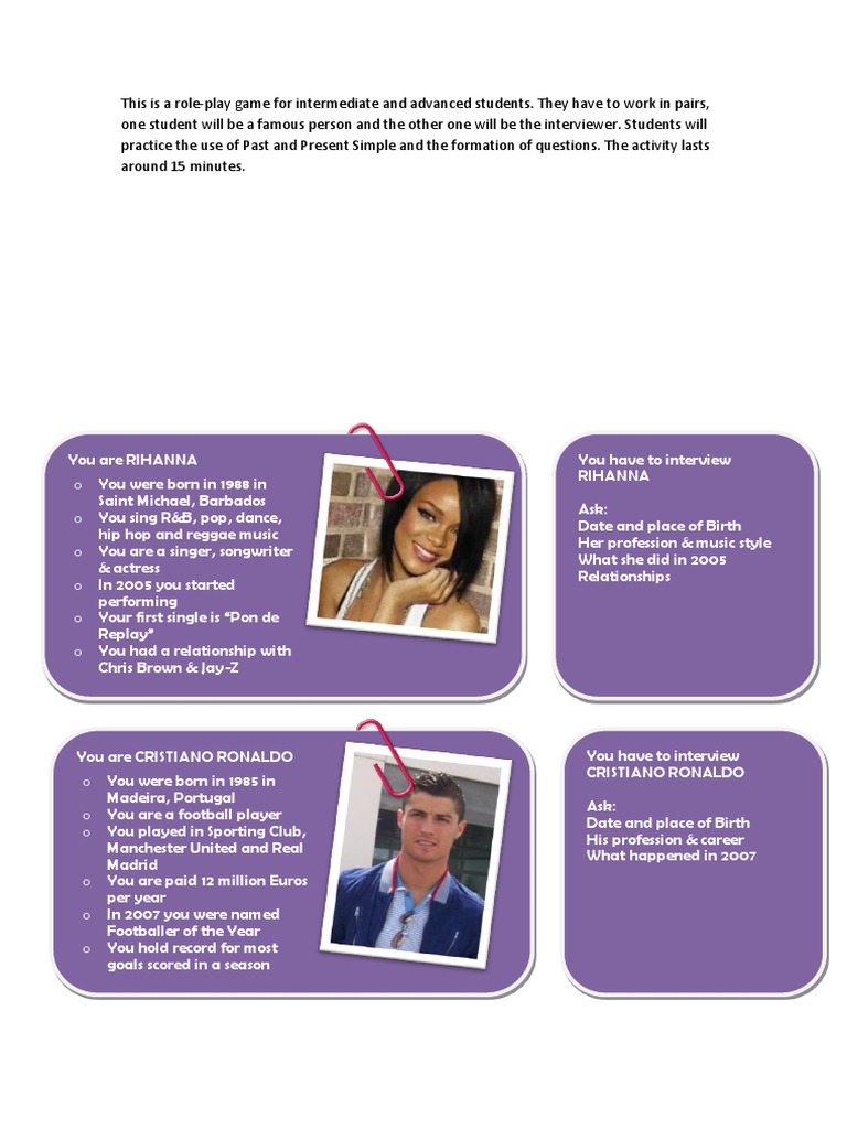 Role Play Famous People | PDF | Leisure | Entertainment (General)