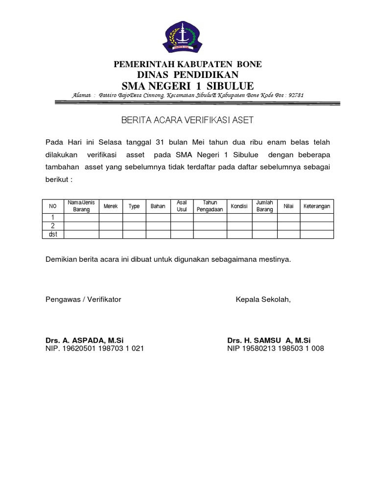 Berita Acara Verifikasi Aset | PDF