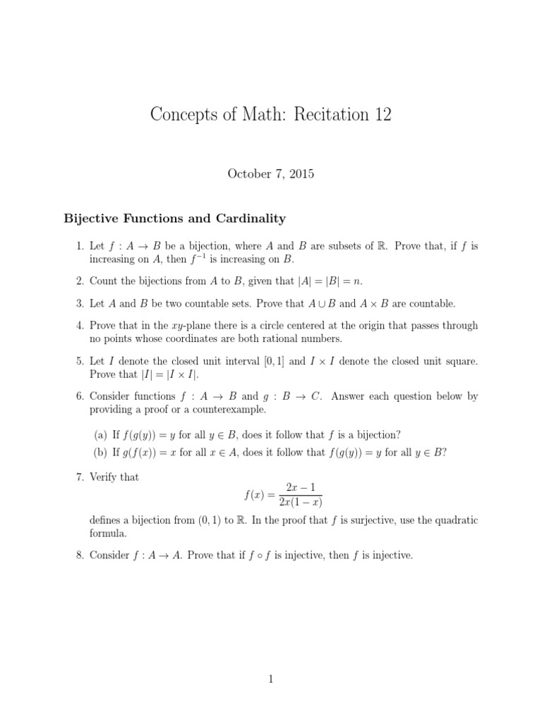 Concepts of Math: Recitation 12: October 7, 2015 | PDF