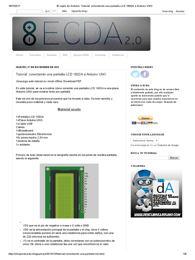 El Cajón de Arduino - Tutorial - Conectando Una Pantalla LCD 1602A A Arduino UNO | PDF | Arduino ...