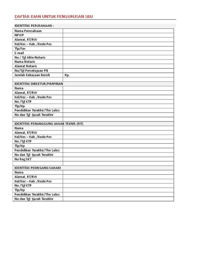 Form Permohonan SBU | PDF