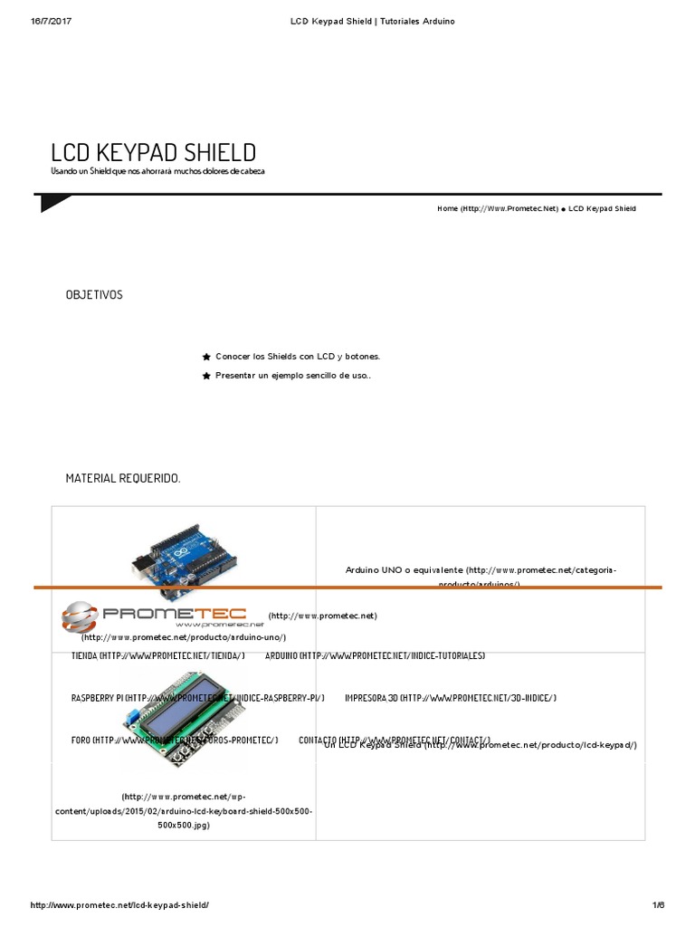 LCD Keypad Shield - Tutoriales Arduino | PDF | Arduino | Pantalla de ...