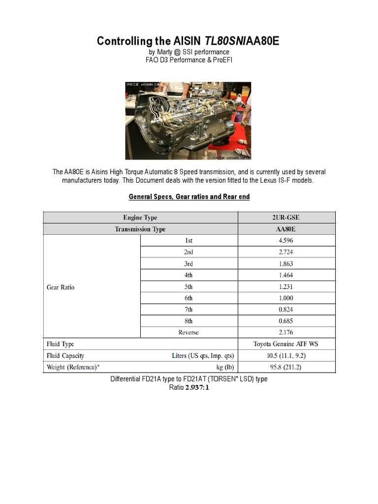 Aa80e Intergration pt1 PDF | PDF | Automatic Transmission ...