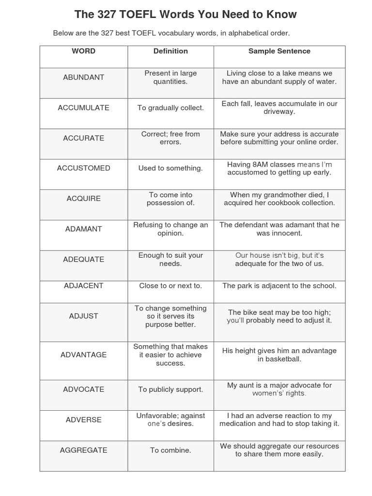 Essential TOEFL Vocabulary List | PDF | Expert
