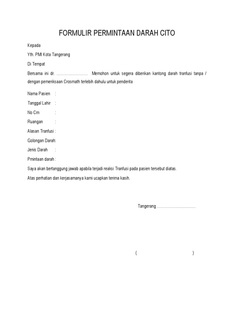 Formulir Permintaan Darah Cito | PDF