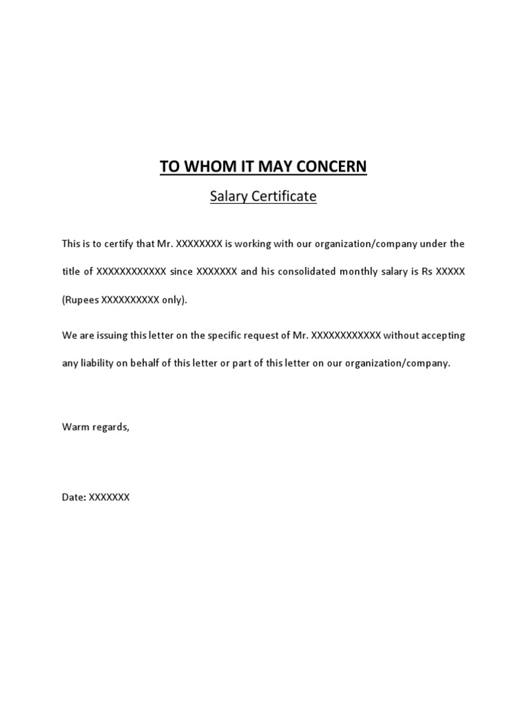 To Whom It May Concern: Salary Certificate | PDF