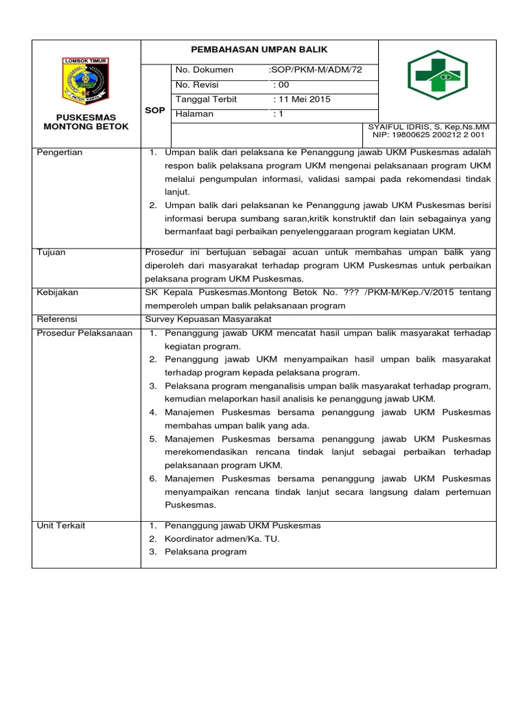 4.1.2.3 Sop Pembahasan Umpan Balik Bener | PDF | Bisnis | Pengelolaan Keuangan & Uang