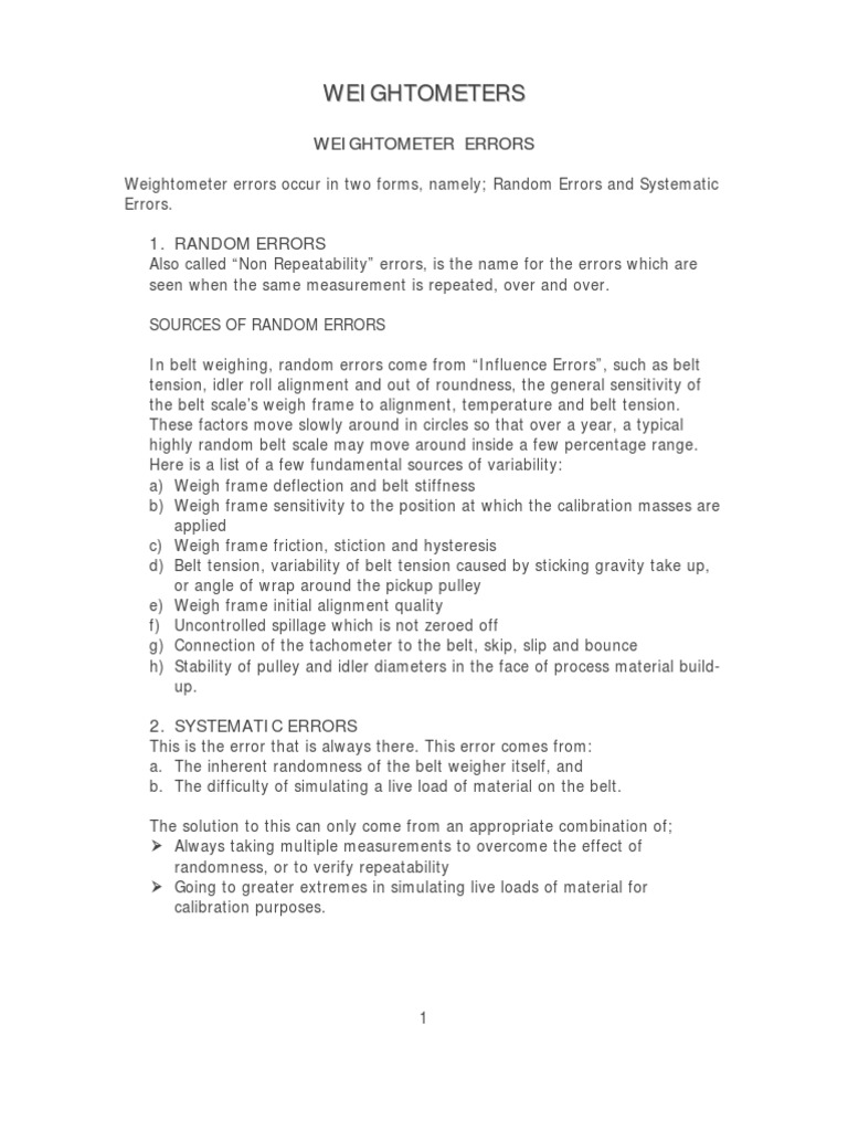 Weightometer Error Guide | PDF | Belt (Mechanical) | Observational Error
