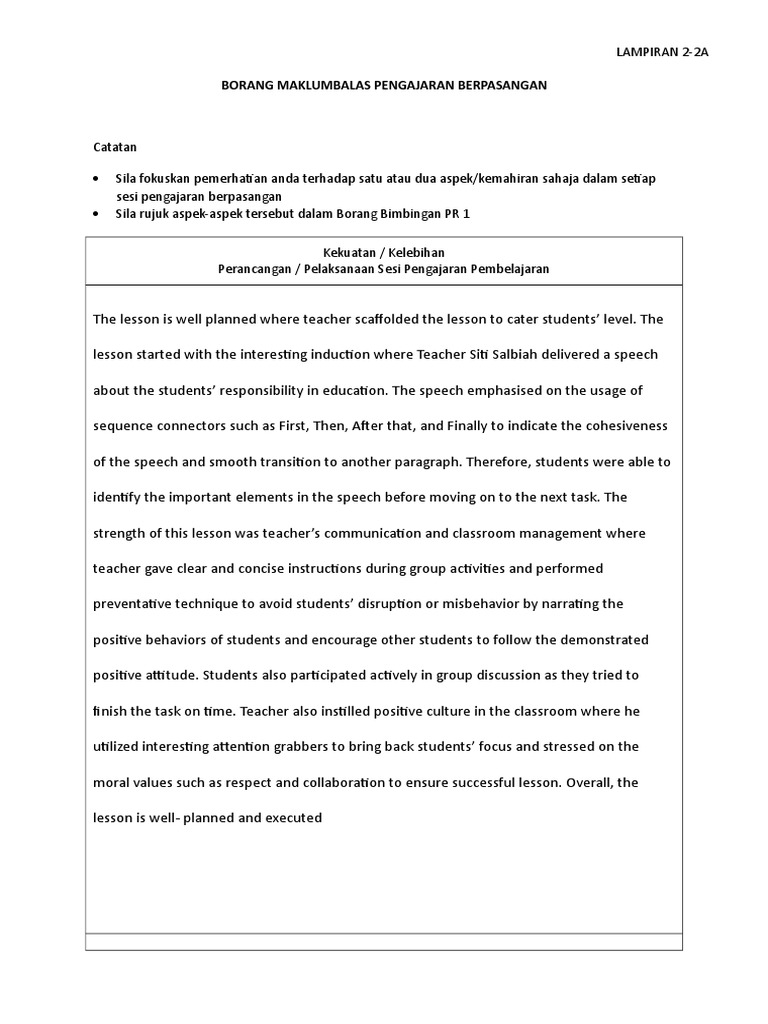 Borang Maklumbalas Pengajaran Berpasangan | PDF | Teachers | Intelligence