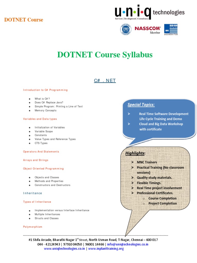 DOTNET Course Details | Download Free PDF | Method (Computer ... DOTNET Course Details | Download Free PDF | Method (Computer ...