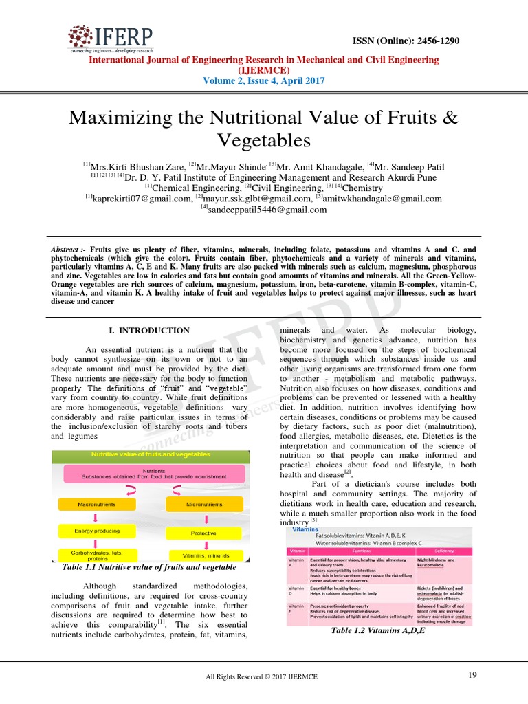 Maximizing The Nutritional Value Of Fruits Vegetables PDF Wic