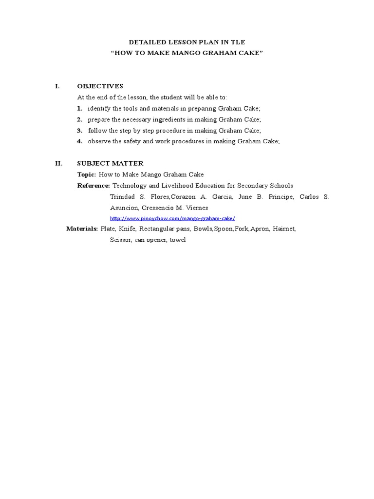 Detailed Lesson Plan in Tle | PDF | Mango | Foods
