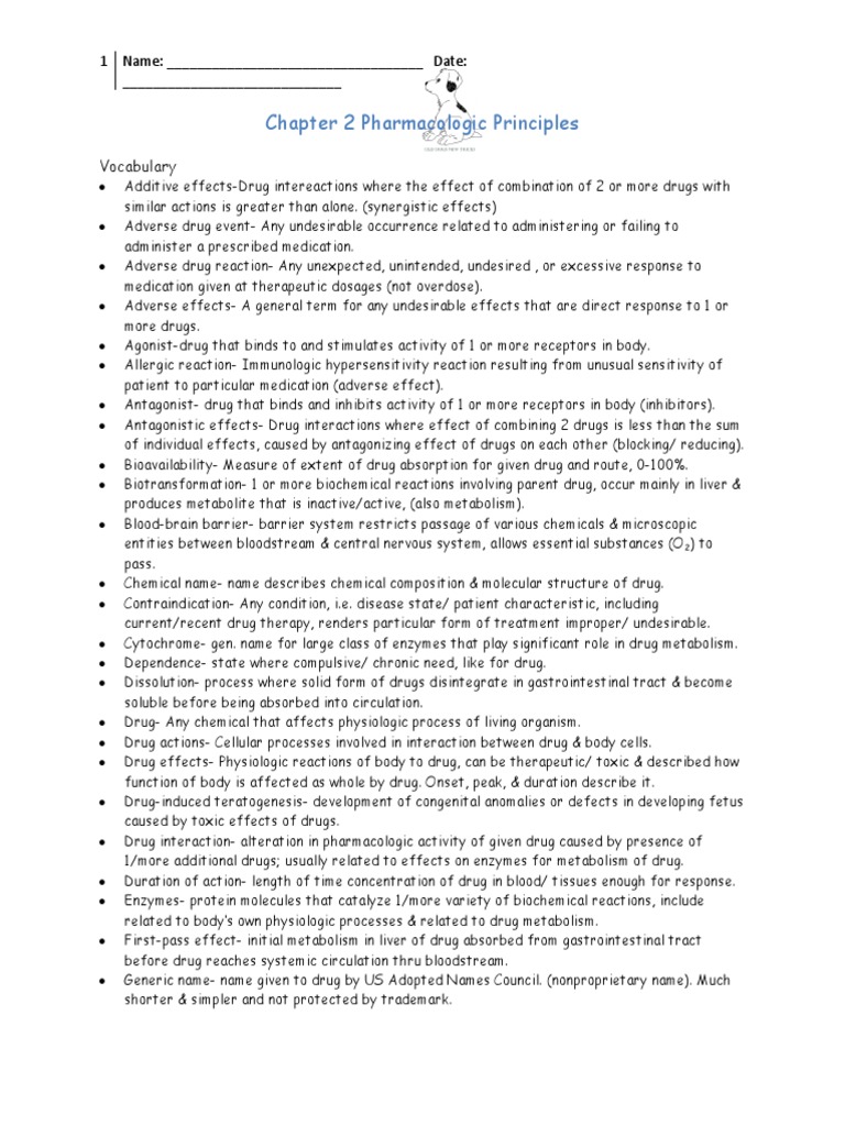 Chapter 2 Pharmacologic Principles Notes | PDF | Pharmacology | Dose ...