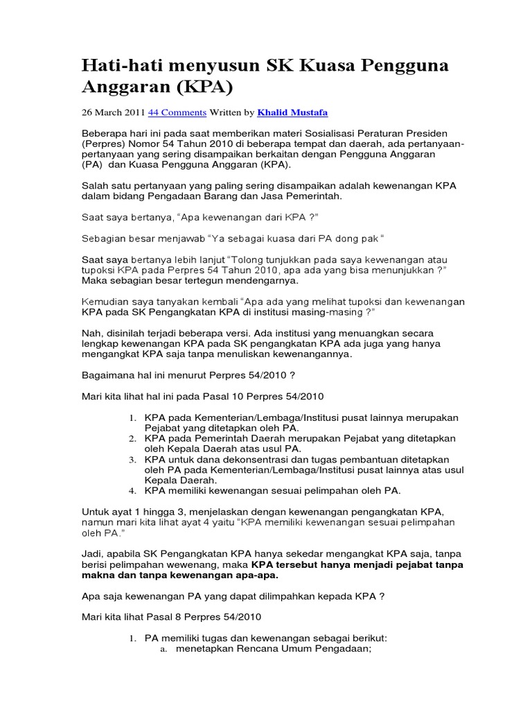 Hati2 Membuat SK KPA | PDF