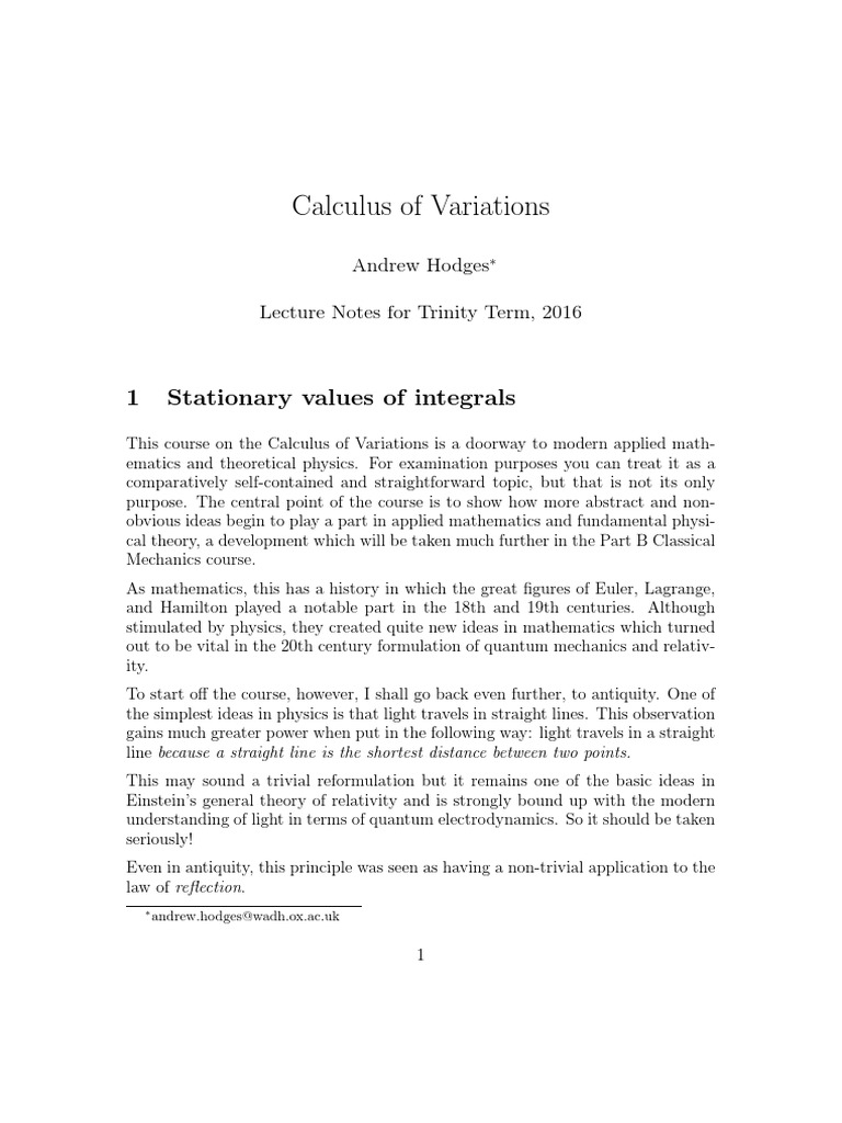 Calculus of Variations | PDF | Lagrangian Mechanics | Calculus Of ...