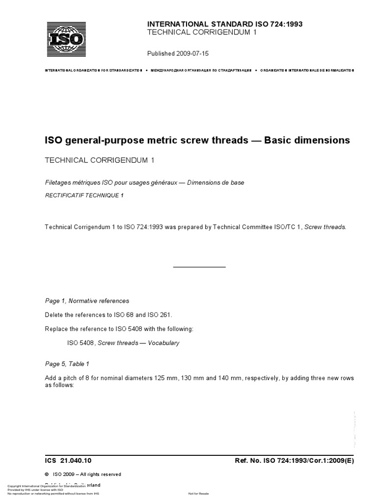 Iso 724-1993 | PDF | International Organization For Standardization | Screw