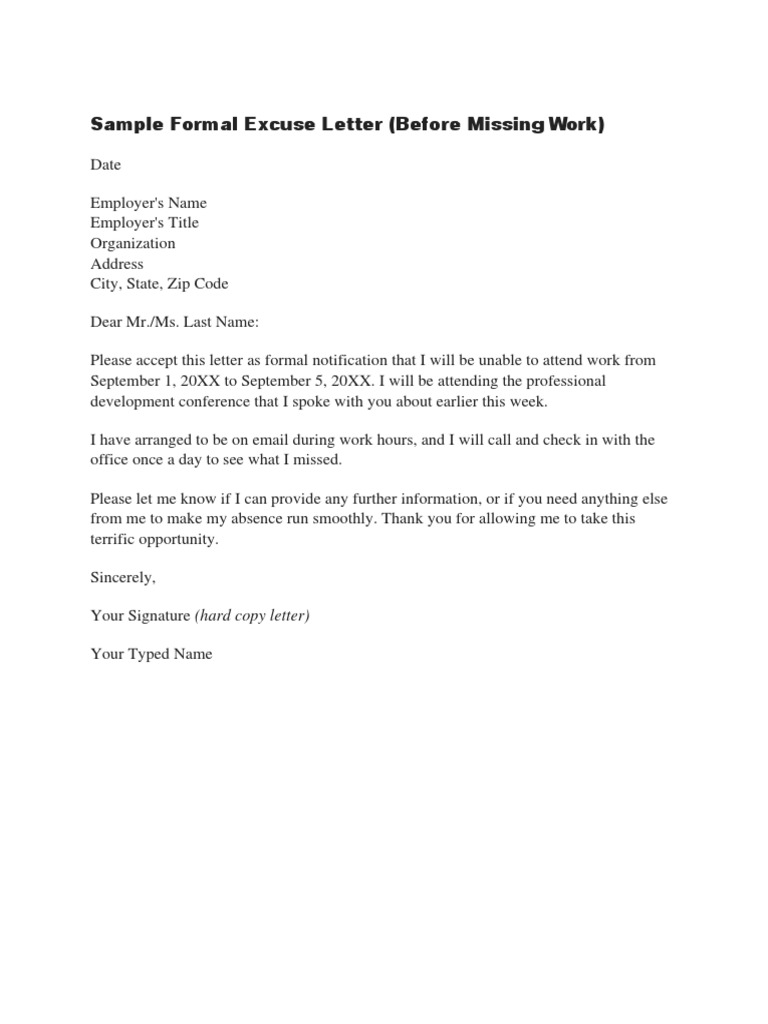 Sample Formal Excuse Letter | PDF | Email | Computing And Information ...