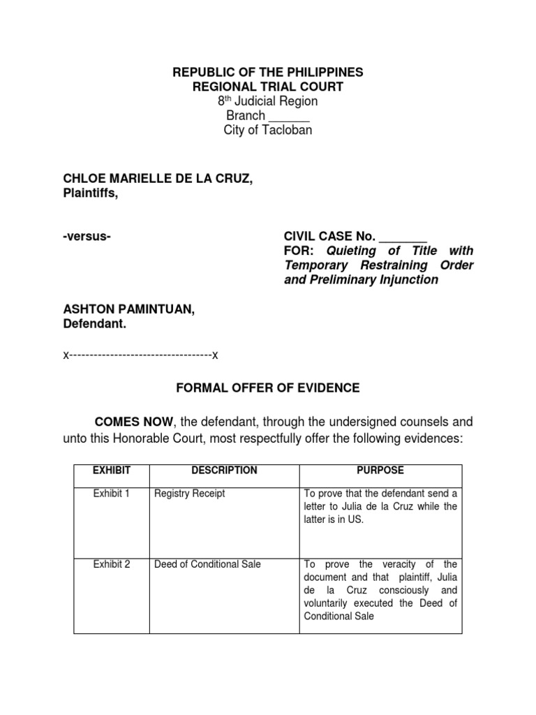 Formal Offer of Evidence | Injunction | Judiciaries