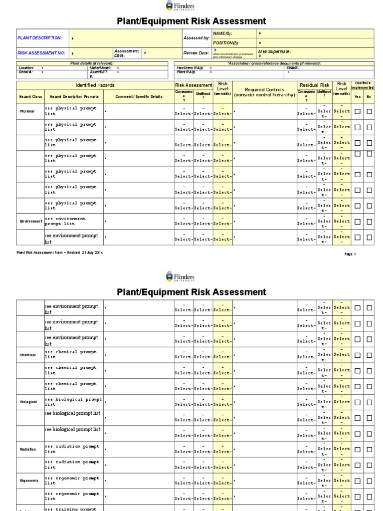 Plant Risk Assessment Form | PDF | Risk Assessment | Risk