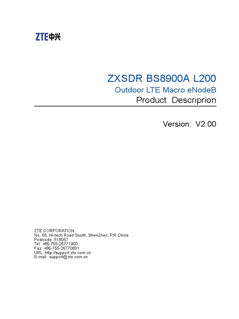 ZXSDR BS8900A L200 Product Description | PDF | Lte (Telecommunication ...