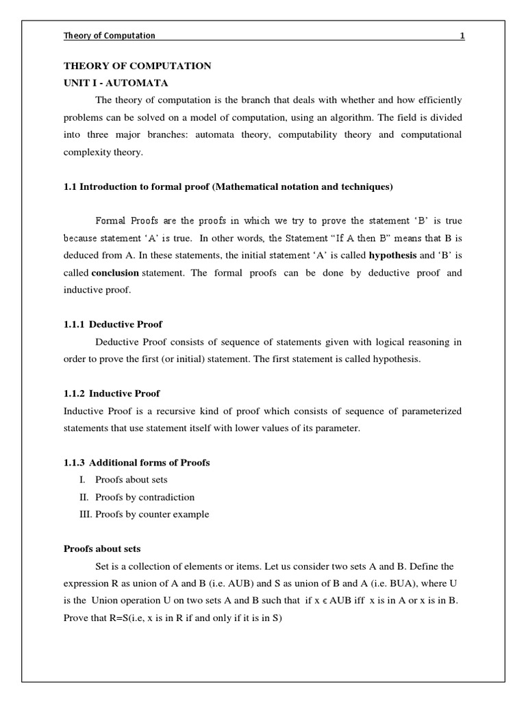 Cs6503 Toc Unit 1 VB | PDF | Mathematical Proof | Computer Science