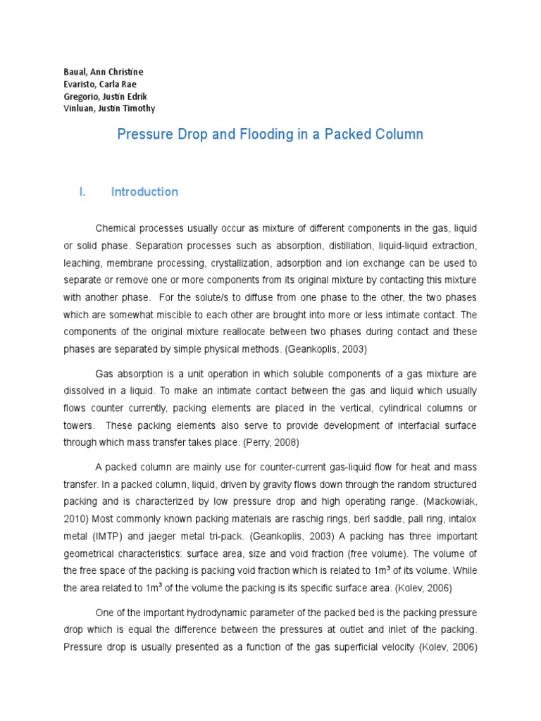 Pressure Drop and Flooding in A Packed Column | PDF | Gases | Fluid ...
