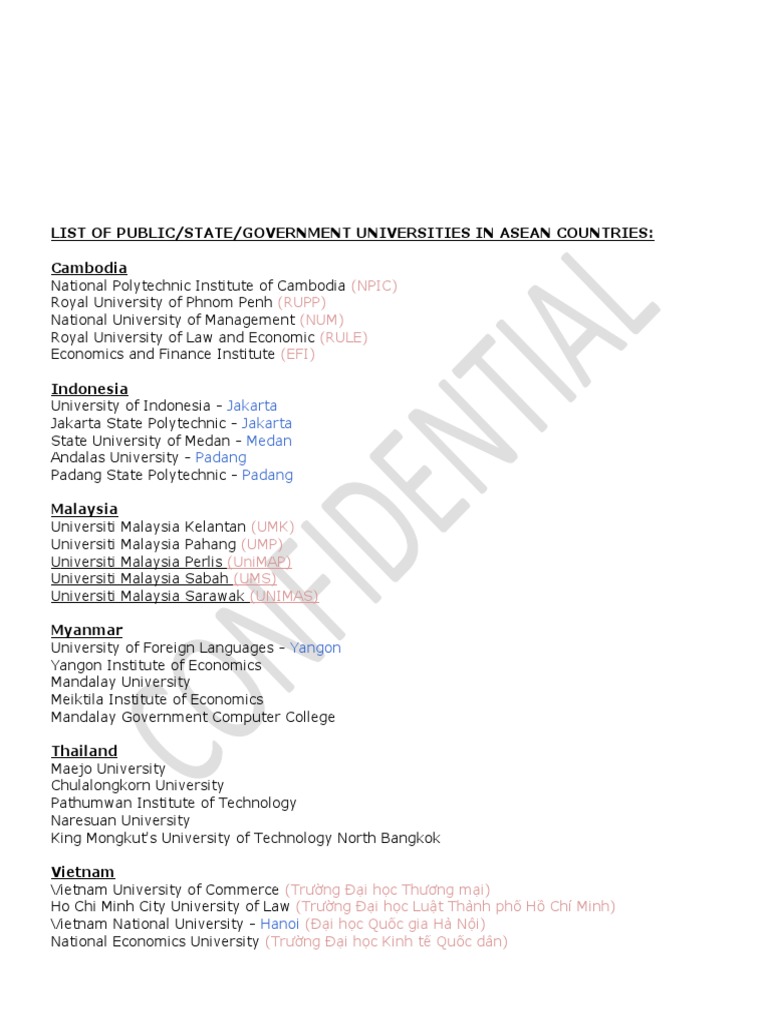 ASEAN Government Universities List | PDF | Ho Chi Minh City | Vietnam