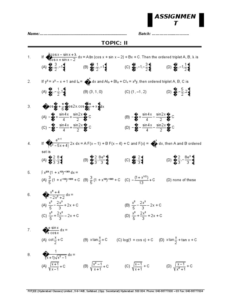 Indefinite Integration Practice Sheet | PDF | Algorithms | Mathematical Relations