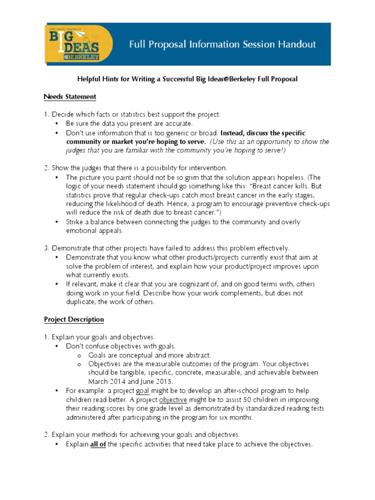 06 2014 Full Proposal Writing Workshop Handout 2014 | PDF | Goal | Budget