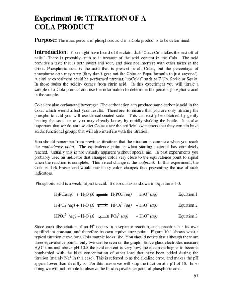 124 10 Titration of A Cola Product 2011 | PDF | Titration | Chemistry