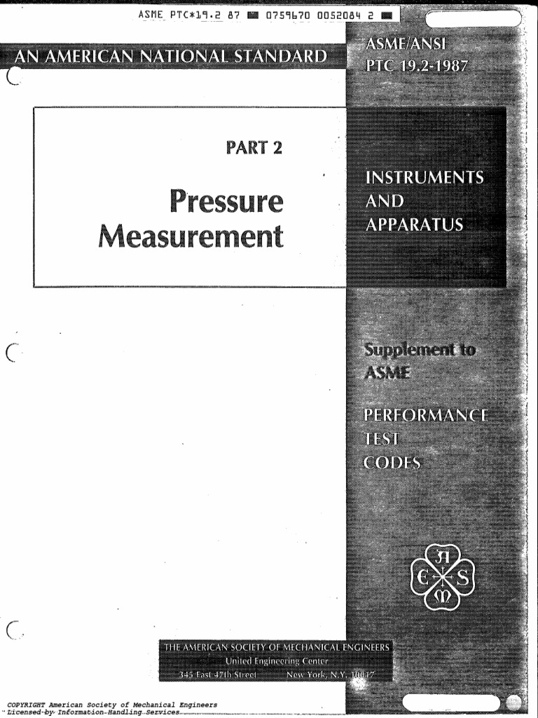 Asme 19.2 1987 | PDF | Pressure Measurement | Pressure