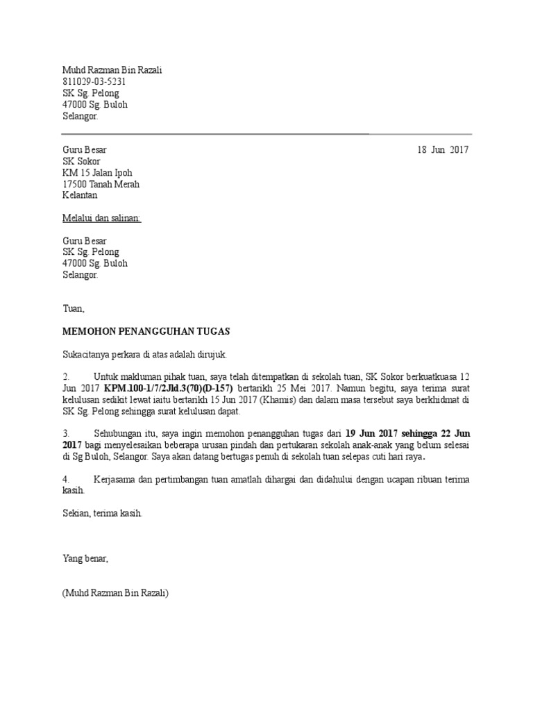 Surat Penangguhan Tugas | PDF
