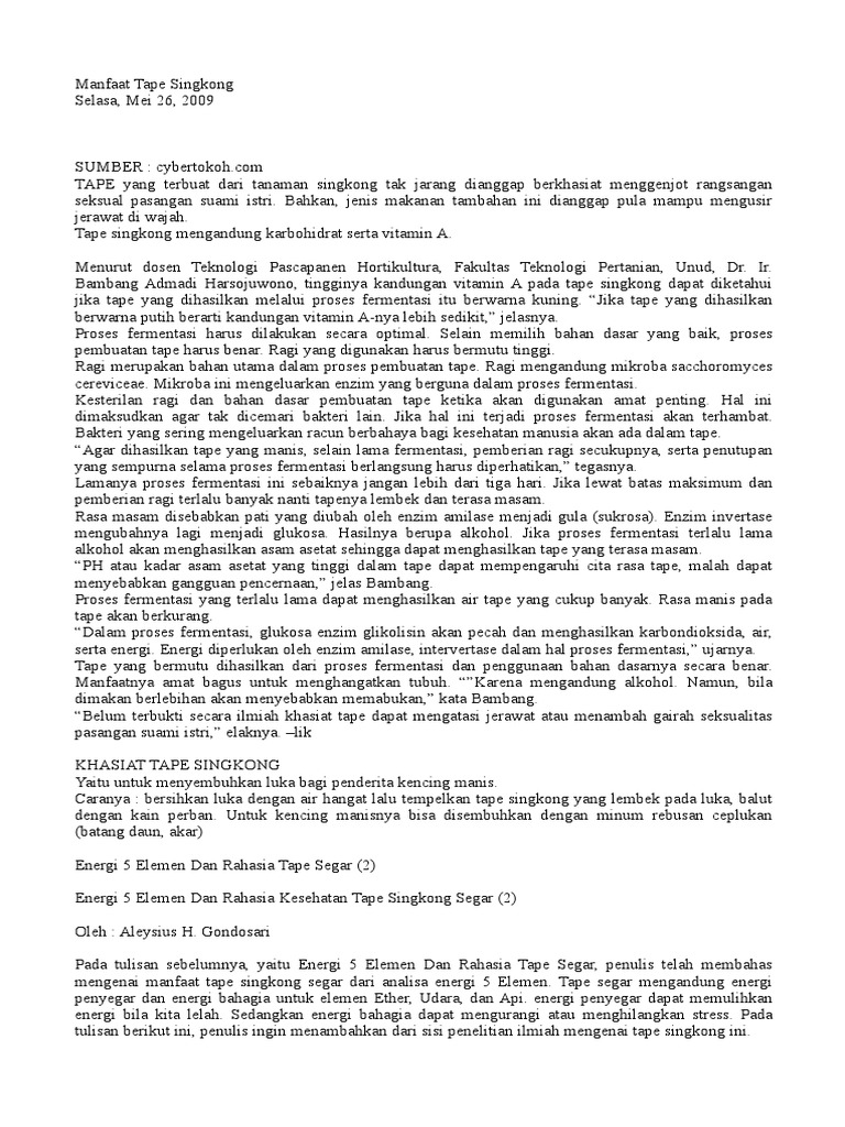 Manfaat Tape Singkong | PDF