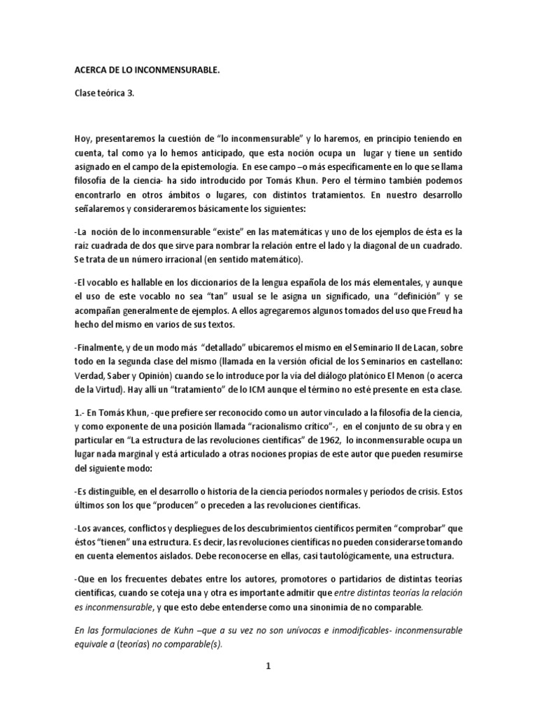 Acerca de Lo Inconmensurable | PDF | Psicoanálisis | Jacques Lacan