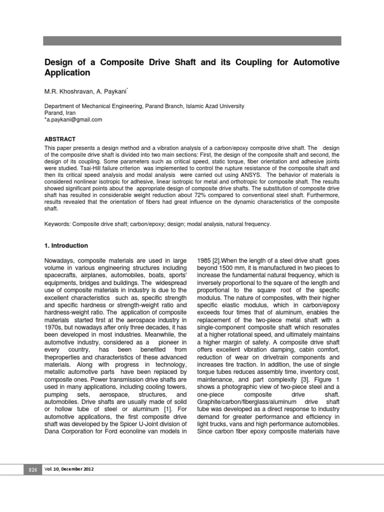 Composite Drive Shaft Design for Autos | PDF | Composite Material ...