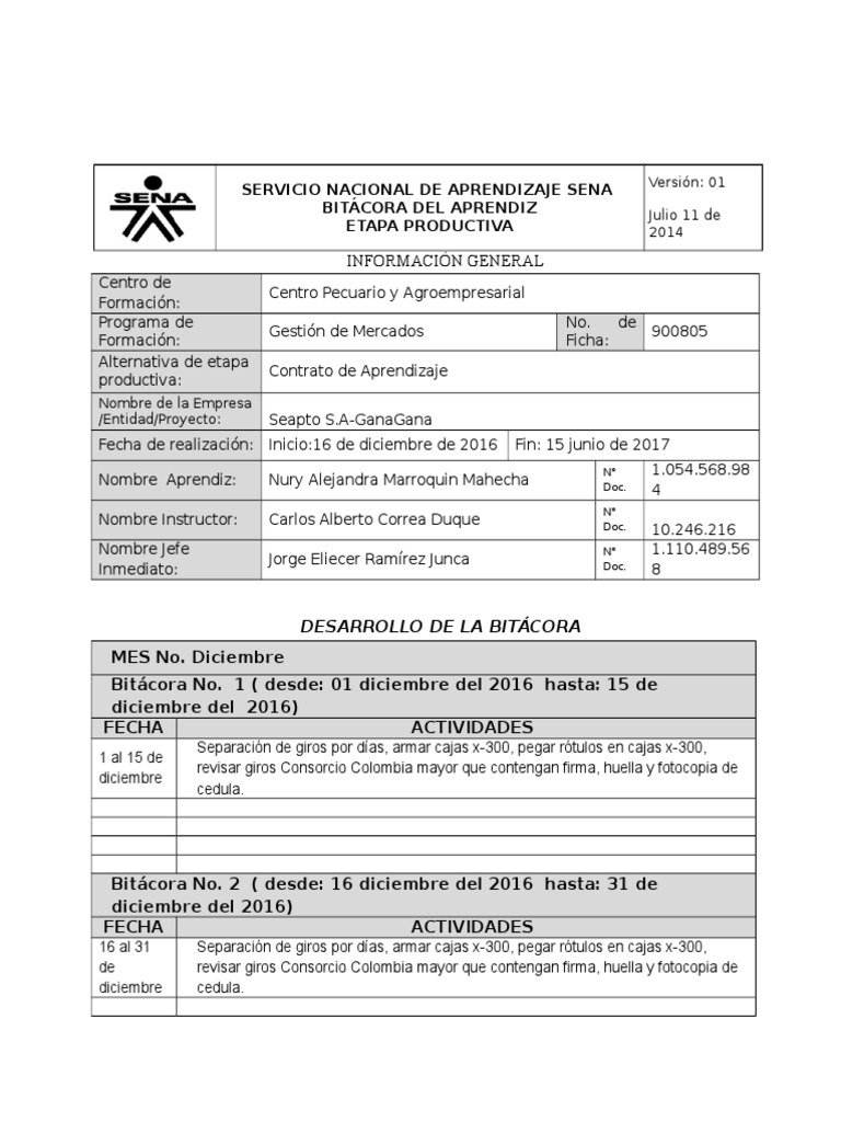 Formato Bitácora Ejemplo | PDF | Business