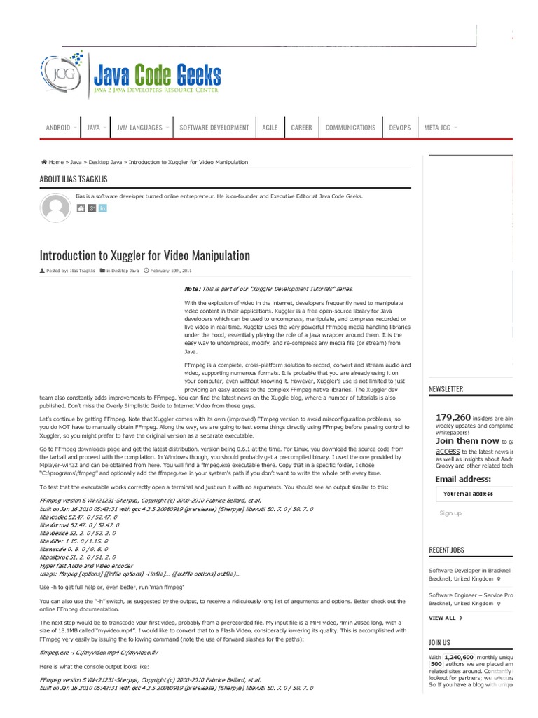 Introduction To Xuggler For Video Manipulation - Java Code Geeks - 2017 | PDF | Codec ...