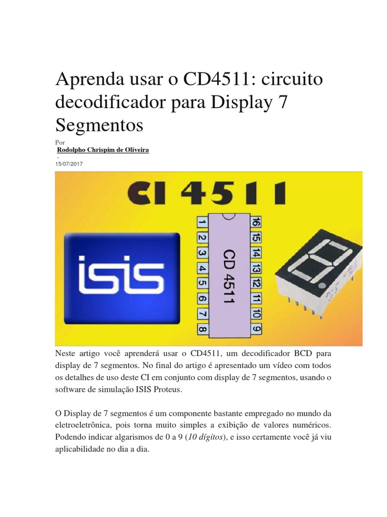 Aprenda Usar o CD4511 | PDF | Codificação binária decimal | Eletrônicos